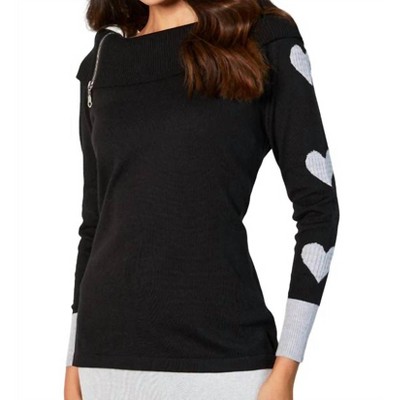 Women's Zip Ribbed Cowl Neck With Heart Detail - French Kyss S : Target