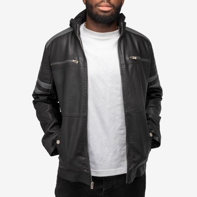 X Ray Men's Grainy Pu Leather Hooded Jacket With Faux Shearing Lining ...