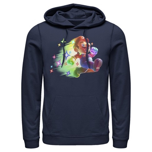 Men's Nintendo Mario Rainbow Star Power Pull Over Hoodie - Navy Blue ...