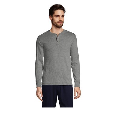 Lands' End Men's Big Knit Rib Pajama Henley - 2x Big - Pewter Heather ...