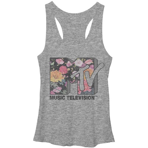 Women's Mtv Floral Logo Racerback Tank Top - Gray Heather - Large : Target