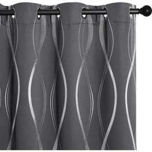 NICETOWN Blackout Curtains Foil Printed Wave Lines Window Drapes 2 ...