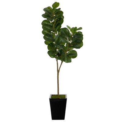 Nearly Natural 5.5’ Fiddle Leaf Artificial Tree In Slate Planter : Target