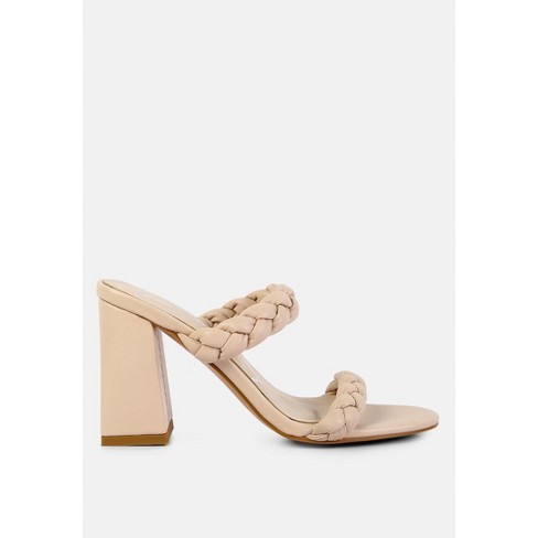 Mi Amor Braided Strap Triangular Block Heels Sandals : Target