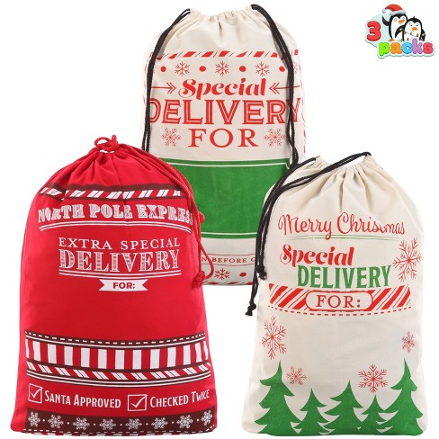 Joyfy 3pcs 26" Christmas Burlap Gift Bags For Christmas Gift Party Gift ...