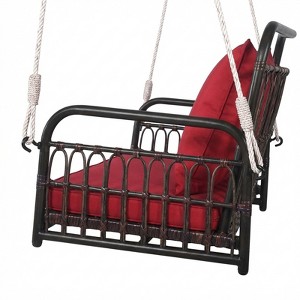 Gymax Single Seater Patio Wicker Hanging Swing with Cushions Reliable ...