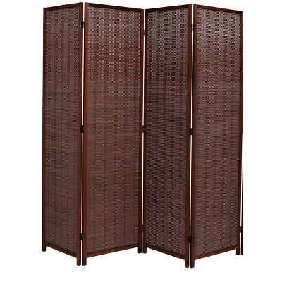 4 Panel Screen Room Divider Wicker And Wood Brown Color Diamond Design ...
