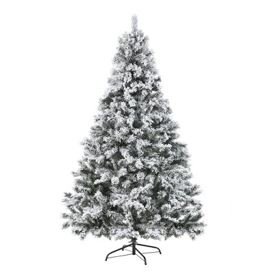 Luxenhome 7' Pre-lit Led Artificial Flocked Full Spruce Christmas Tree ...