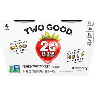 Two Good Low Fat Lower Sugar Strawberry Greek Yogurt - 4ct/5.3oz Cups ...