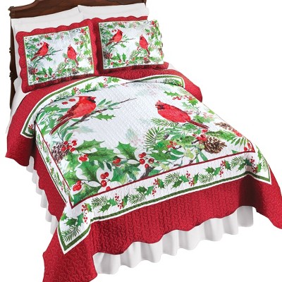 Collections Etc Cardinal & Chickadee Winter Bird Quilt King Burgundy ...