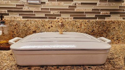 Enamel Coated Casserole/bakeware Dish With Lid Cream - Hearth & Hand ...