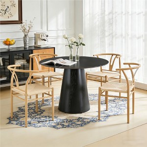 5-Piece Dining Set with 42-Inch Rock Slab Round Table, Iron Chairs with ...