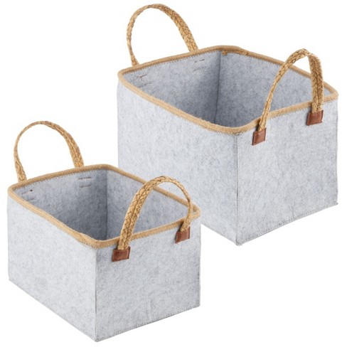 Mdesign Rectangle Felt Foldable Basket With Braided Handles, 2 Pack ...