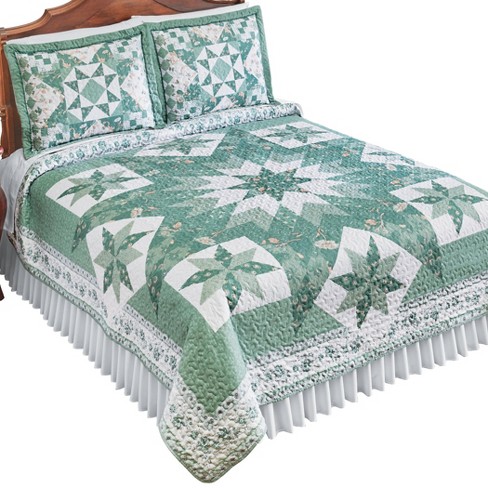 Collections Etc Vibrant Star Design And Floral Bordered Quilt Full ...