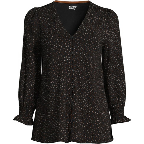 Lands' End Women's 3/4 Sleeve Lightweight Jersey Button Front Top - X ...
