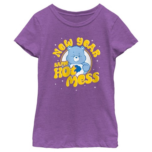 Girl's Care Bears Grumpy Bear New Year Same Hot Mess T-shirt - Purple ...