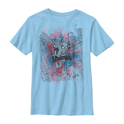 Boy's Marvel Spider-man Color Smudge T-shirt - Light Blue - Large : Target