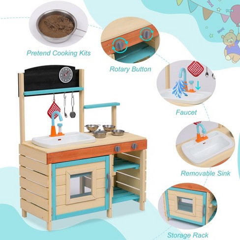 Kids Wooden Mud Kitchen, Outdoor Play Kitchen Playset With Cookware ...