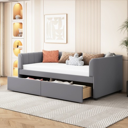 Twin Size Upholstered Daybed With Ergonomic Design Backrest And 2 ...