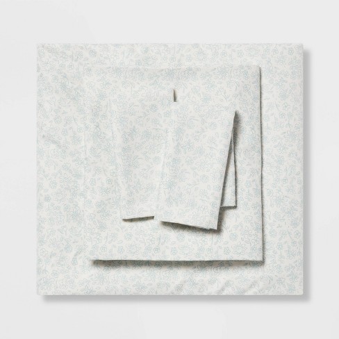 Queen Microfiber Sheet Set Pewter Aqua Ditsy Floral - Room Essentials ...