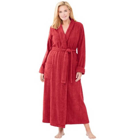 Dreams & Co. Women's Plus Size Long Terry Robe - L, Classic Red : Target