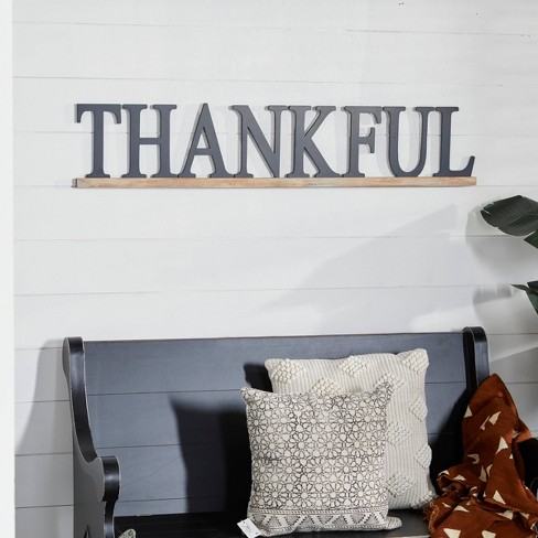 Olivia & May Wood Sign Thankful Wall Decor Black : Carved Message ...