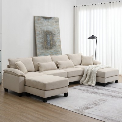 133" Modular Sectional Sofa Couch, Corduroy Upholstered 6 Seat Freely ...