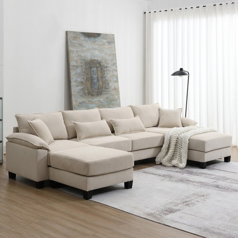 133" Modular Sectional Sofa Couch, Corduroy Upholstered 6 Seat Freely ...