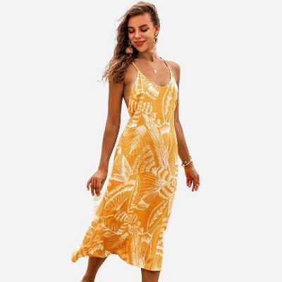 Women's Yellow Floral Crisscross Midi Slip Dress - Cupshe - Yellow : Target