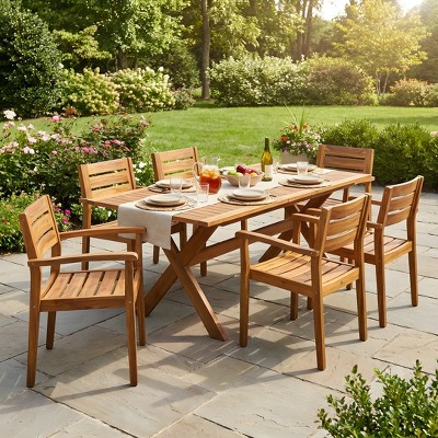Christopher Knight Home Eleos 7 Piece Rustic Outdoor Acacia Wood Dining ...