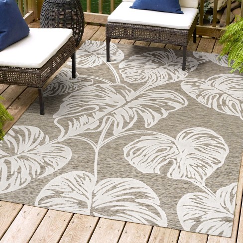 Jonathan Y Tobago High-low Two-tone Monstera Leaf Brown/ivory 5 Ft. X 8 ...