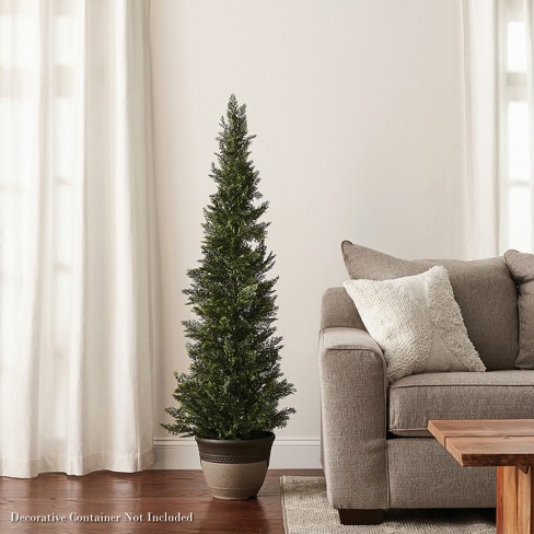 5-foot-tall Artificial Cedar Topiary Trees- Potted Indoor Or Outdoor Uv ...