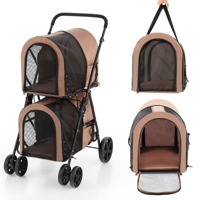 Tangkula Double Pet Stroller With 2 Detachable Carrier Bags Safety Belt ...