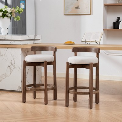 GDFStudio Salil 26" Mid-Century Modern Swivel Rubberwood Linen ...