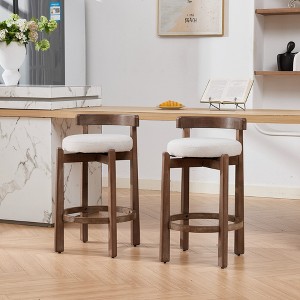 GDFStudio Salil 26" Mid-Century Modern Swivel Rubberwood Linen ...