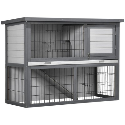 Pawhut Wooden Indoor Rabbit Hutch Elevated Cage Habitat With No Leak ...