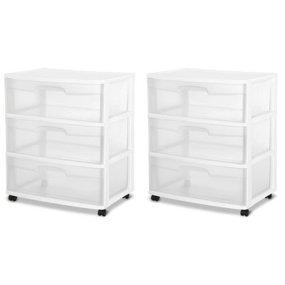 3 Drawer Wide Cart White - Brightroom™: Plastic Storage Drawers ...