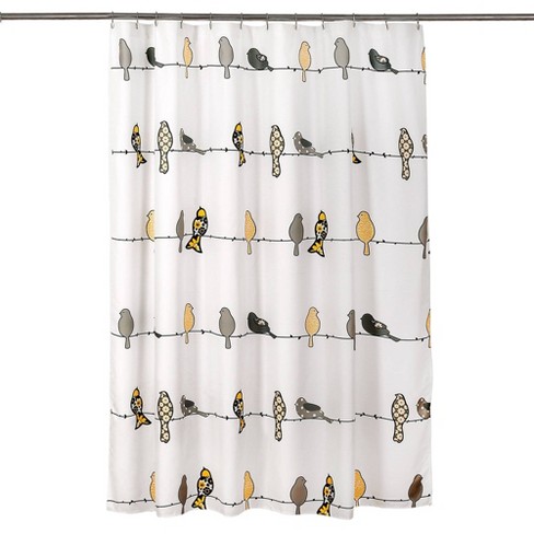 Rowley Bird Shower Curtain Yellow/gray - Lush Décor: Polyester Fabric ...