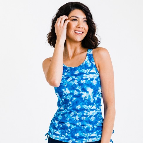 Calypsa Women's Maya Tankini Swim Top With Built-in Bra - Blue Tie Dye ...