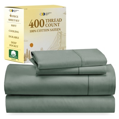 Sage Green Queen Sheet Set - 100% Cotton Bed Sheets, 400 Thread Count ...