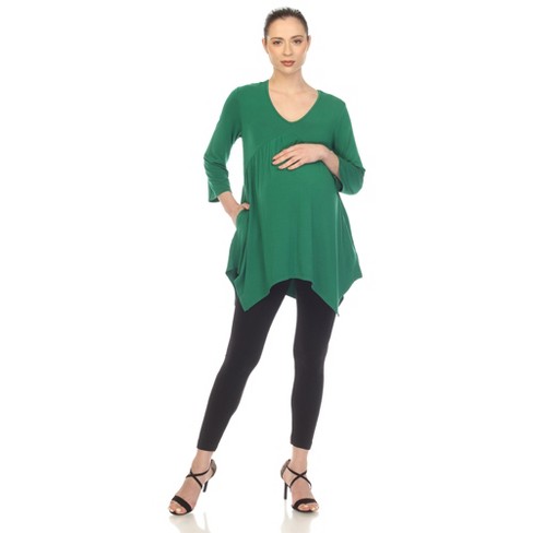 Maternity Empire Cut V-neck Tunic Top Green Xlarge -white Mark : Target