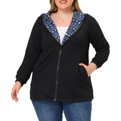 Agnes Orinda Women's Plus Size Zipper Front Contrast Color Slant Pocket ...