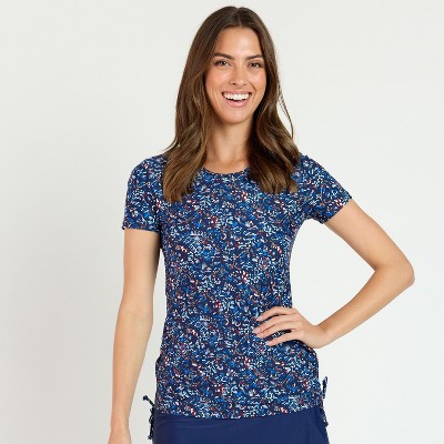 Calypsa Women's Upf 50+ Short Sleeve Adele Swim Top - Navy Mosaic, 2x ...