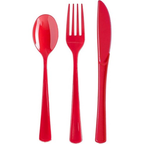 Exquisite Red Plastic Utensil Cutlery Set Forks Spoons Knives- 150 Pack ...