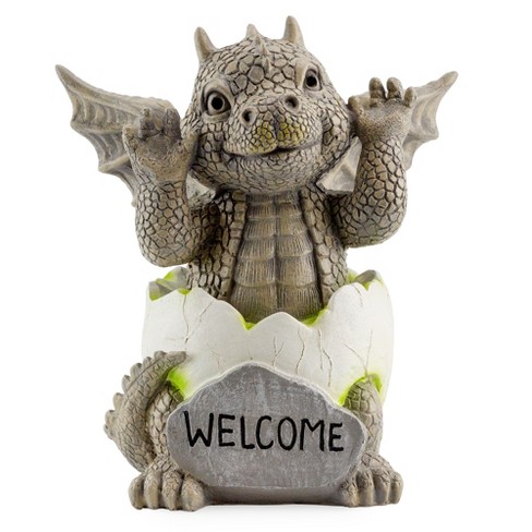 Esterno 9" Baby Dragon Garden Statue; Hatching Dragon Welcome Sign Yard ...