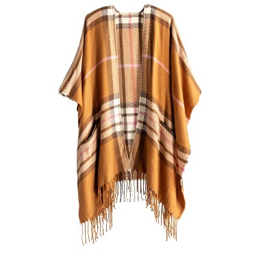 Shiraleah Luca Orange Plaid Cape Shawl : Target