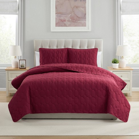 Vcny 3pc King Circle Pinsonic Quilt Set Red: Hypoallergenic Microfiber ...