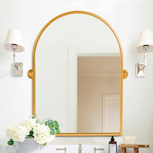 Dovelina Modern Arched Metal Frame Mirror Pivot Wall Mirror Bathroom ...