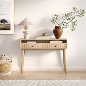 Stead Fluted Console Table With Swing Doors - Solid Wood Entryway Table ...