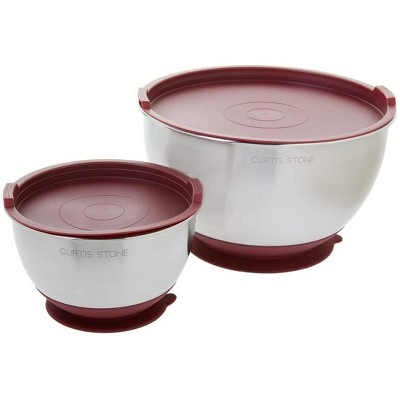Lexi Home 2-set Stainless Steel Mixing Bowl Set With Lids In Burgundy ...
